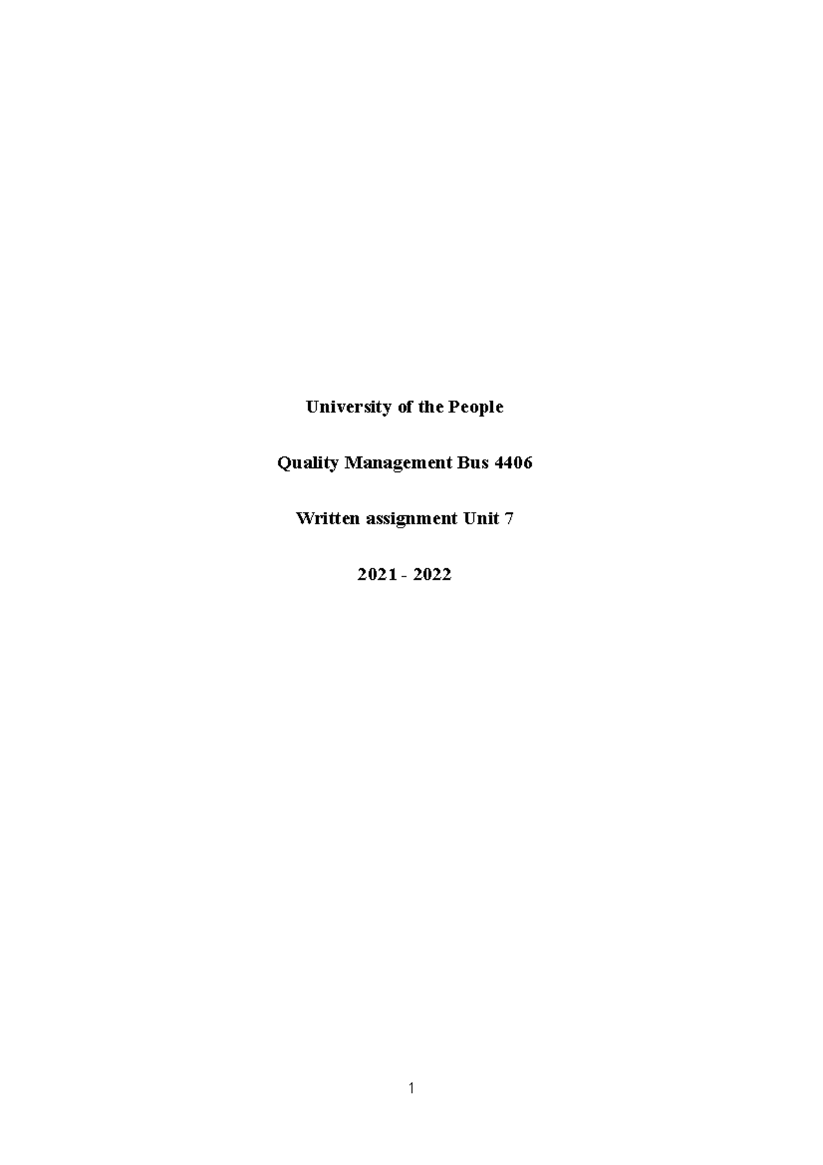 Quality Management Bus 4406 Written assignment Unit 7 - Getting ISO ...
