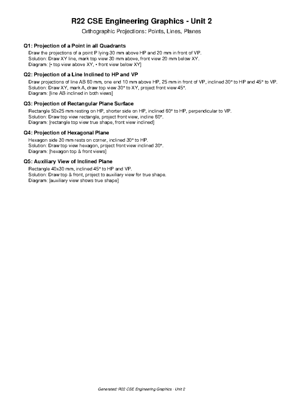 R22 CSE Engineering Graphics Unit 2: Orthographic Projections Guide ...