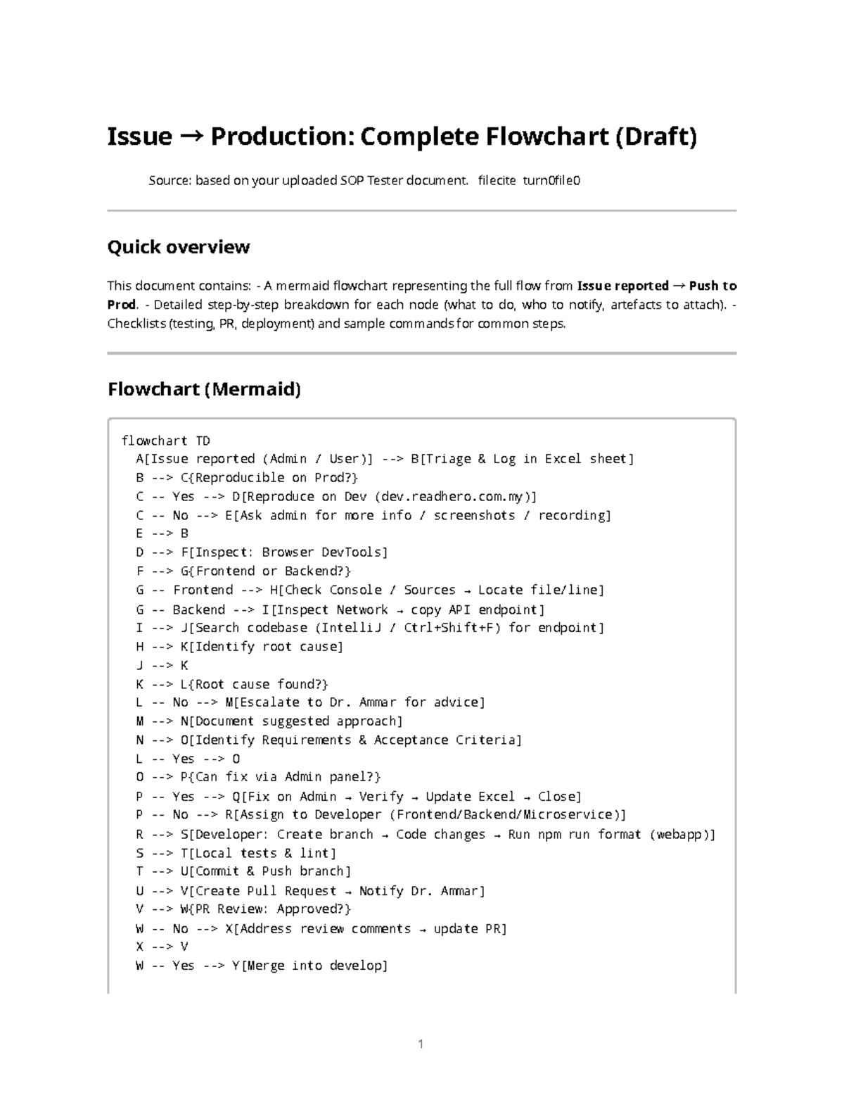 SOP Flowchart Draft: Issue to Prod Process Overview - Studocu