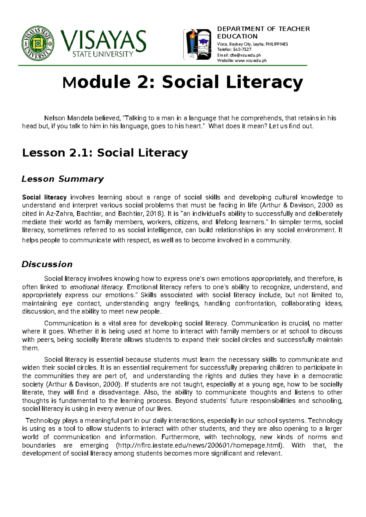 Module 2: Social Literacy - Understanding Skills and Aspects - Studocu