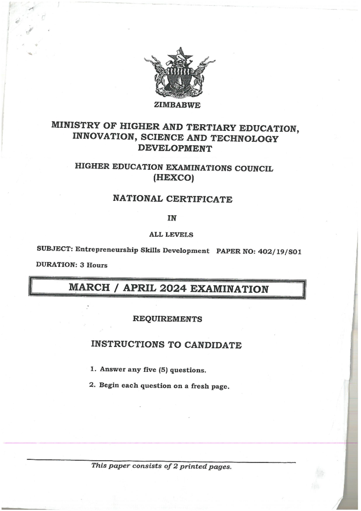 Entrepreneurship Skills Development Exam Papers - Past Questions ...