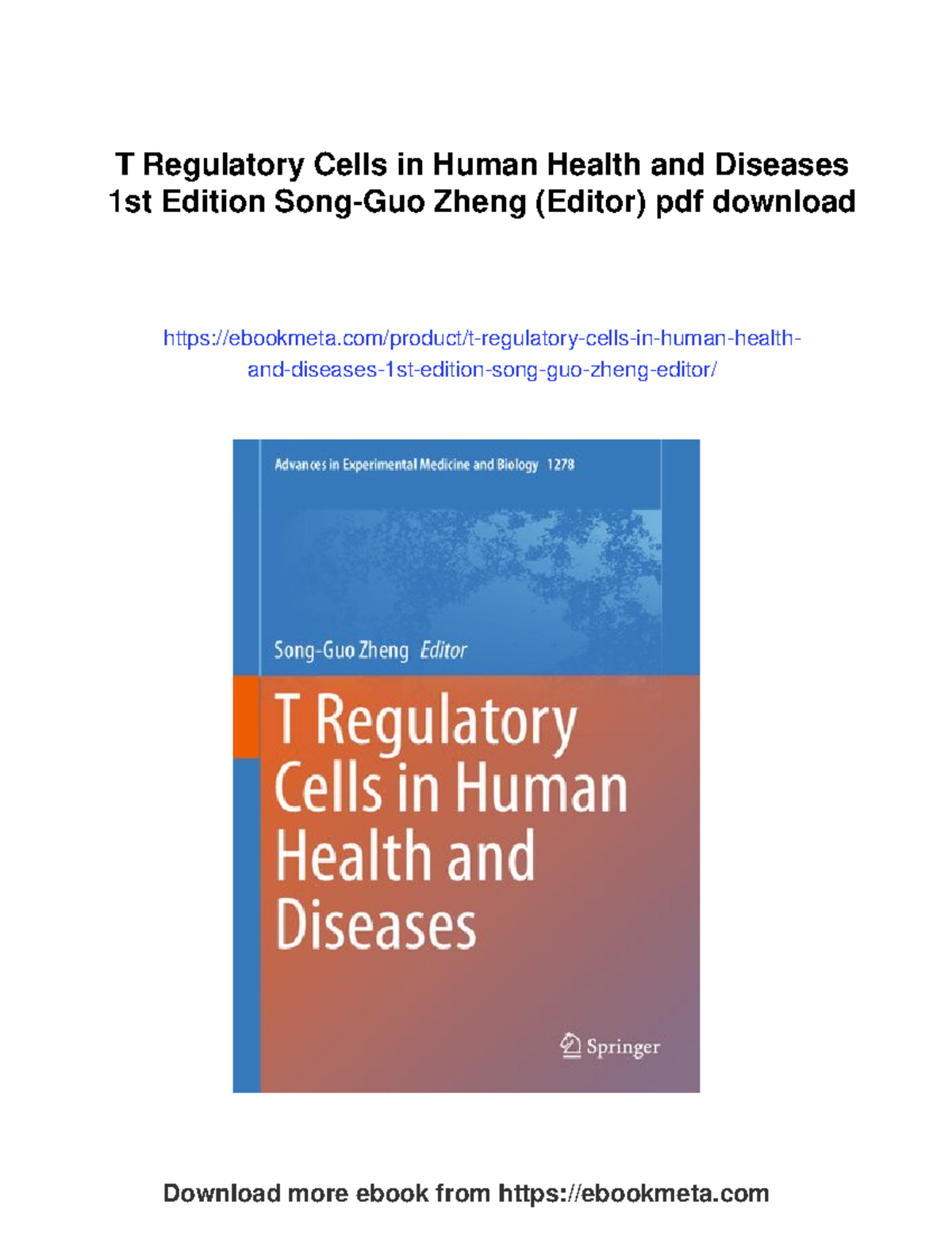 T Regulatory Cells in Human Health and Diseases: Advances in Biology ...