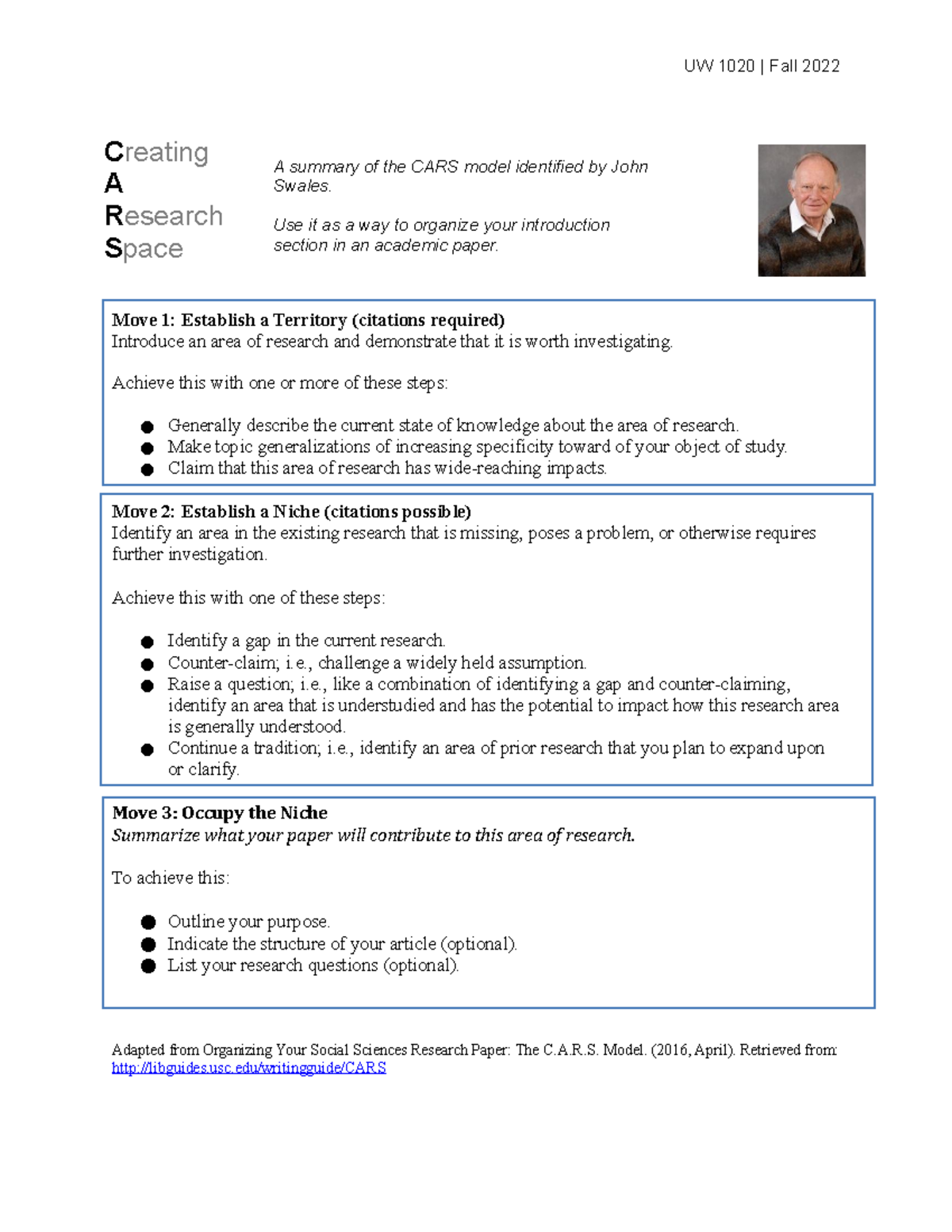 CARS Model Worksheet (Revision) for Research Paper Structure - Studocu
