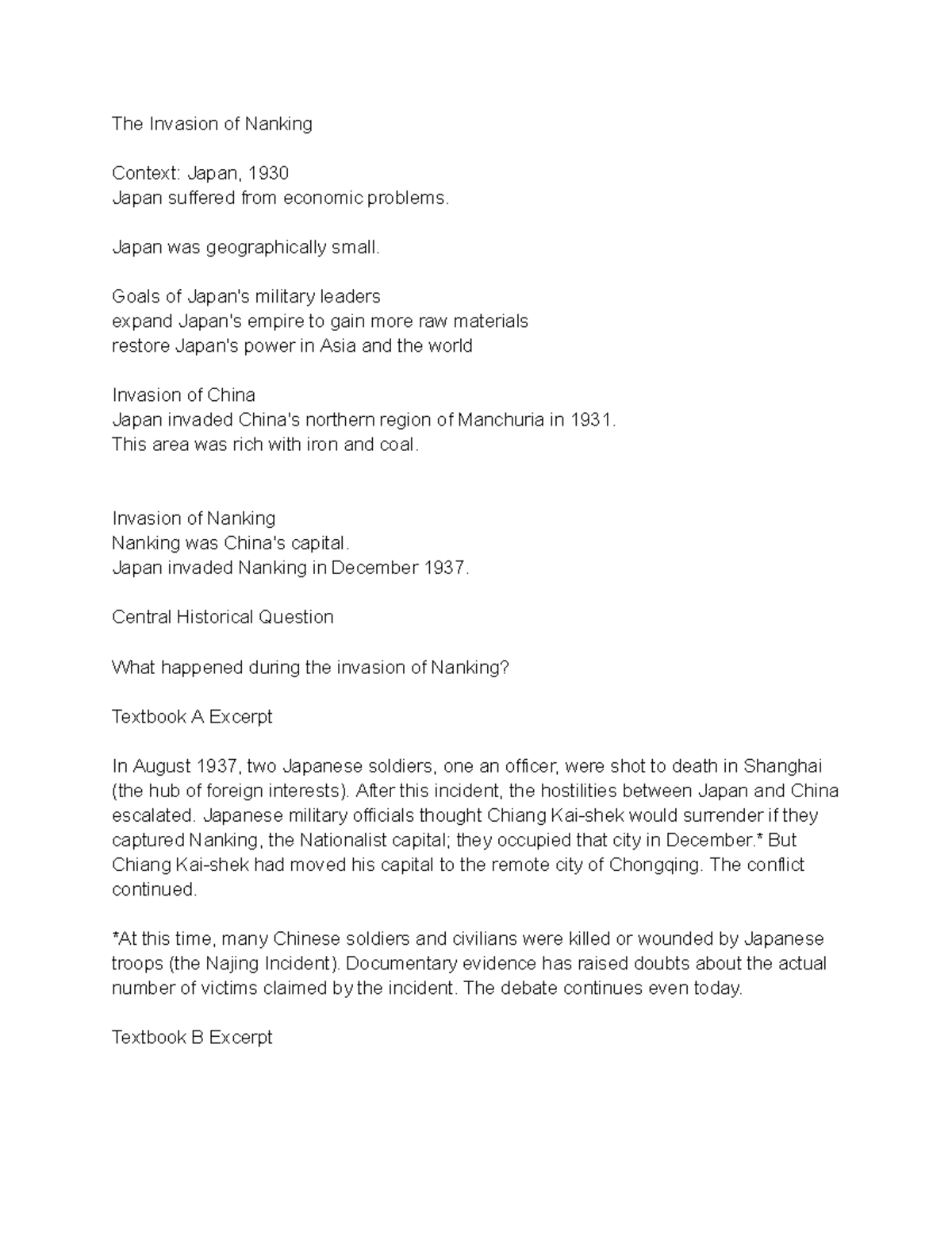 The Nanking Invasion: Historical Context and Atrocities (HIST 101 ...