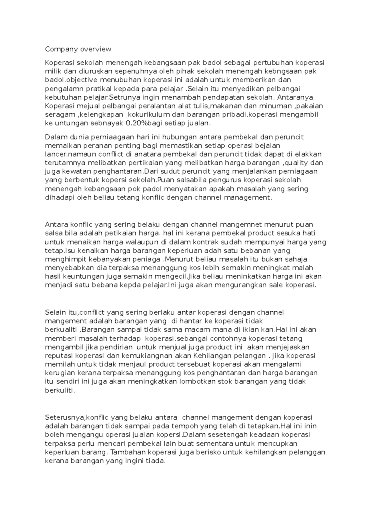 Company overview - Company overview Koperasi sekolah menengah ...