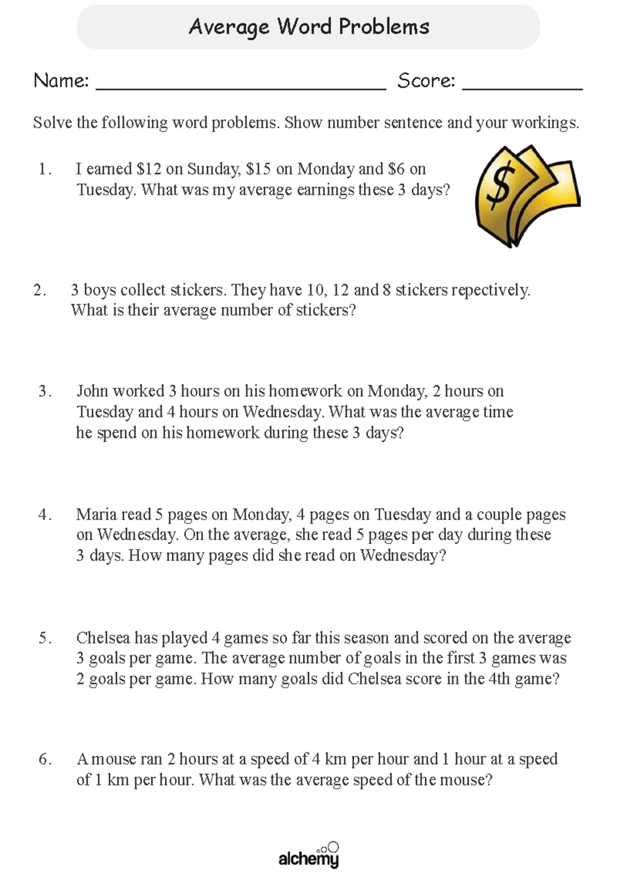 Primary Maths Worksheet (Average Word Problems) Set 5 - Studocu