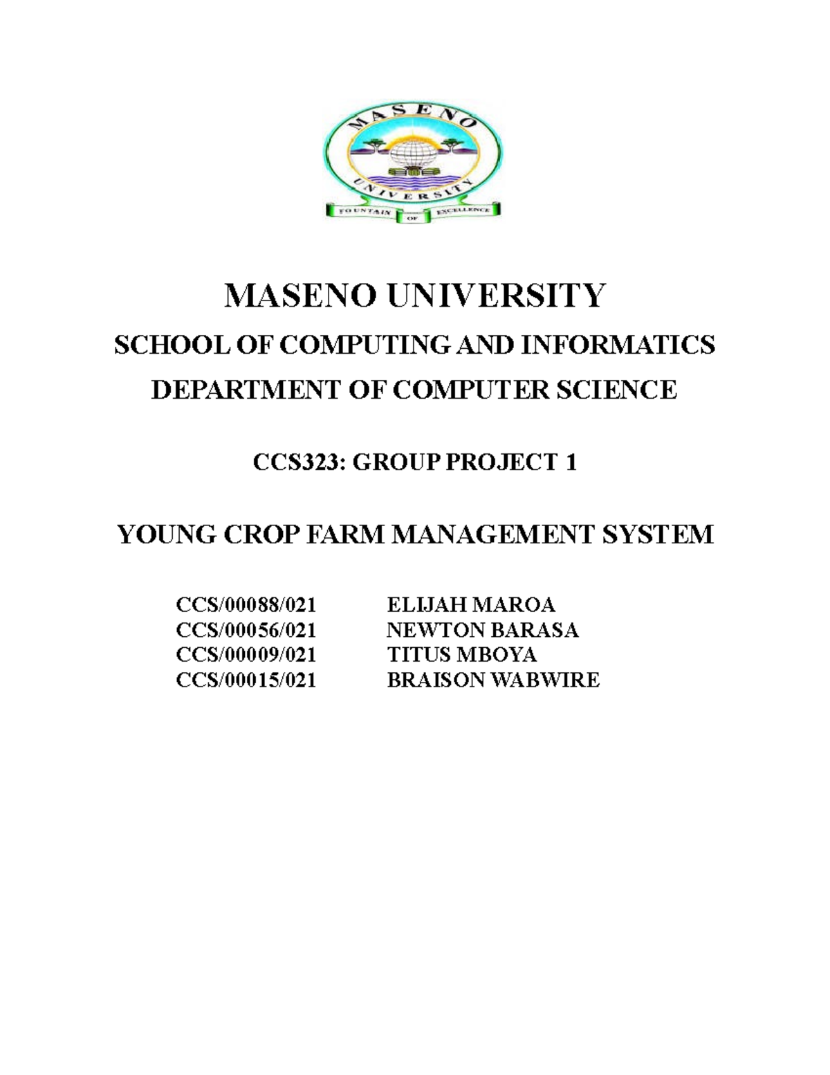 Project Maseno University School Of Computing And Informatics Department Of Computer Science