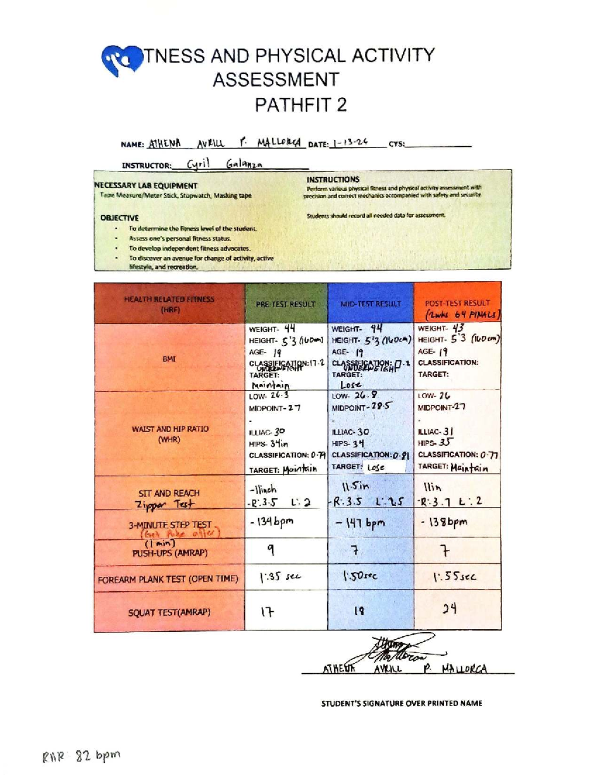 Pathfit 4 Assessment FORM - Physical activity towards health and ...