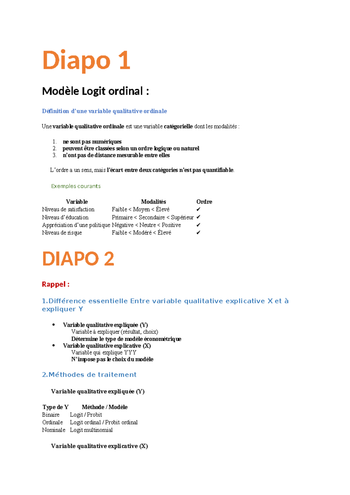 Modèle Logit Ordinal : Définition et Méthodes d'Analyse - Studocu
