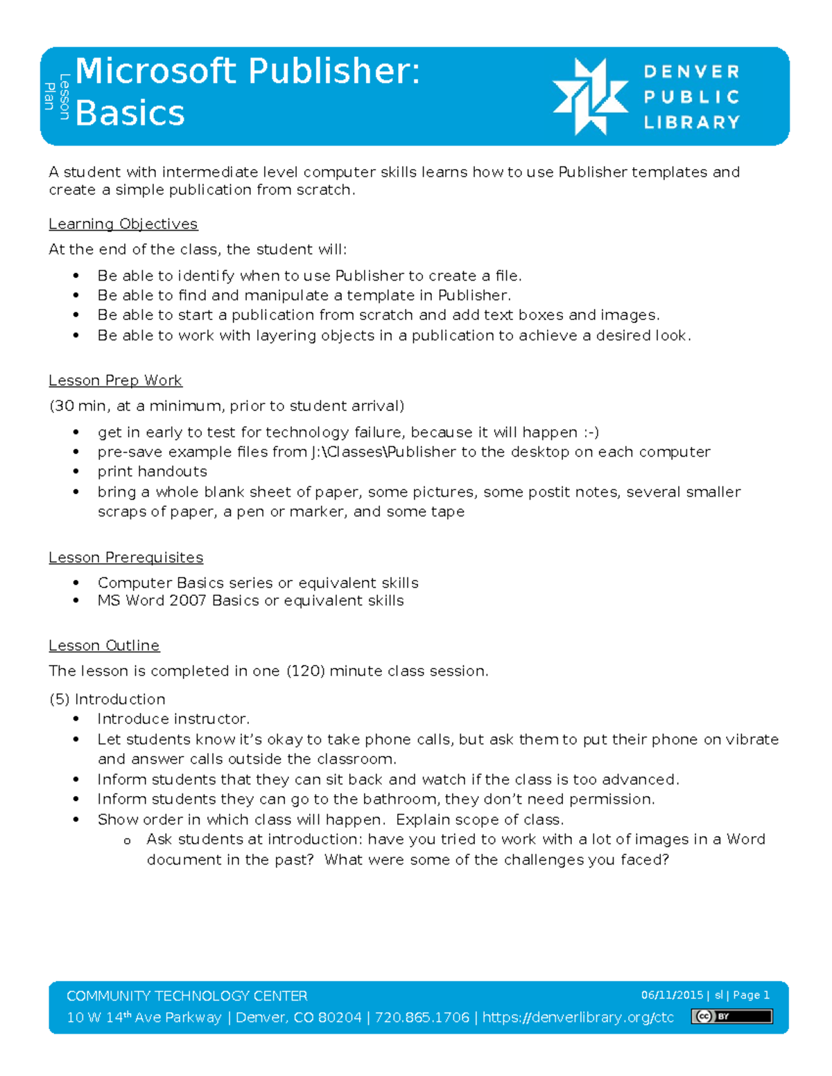 Microsoft Publisher - Basics Lesson Plan (CTC 2015) - Studocu