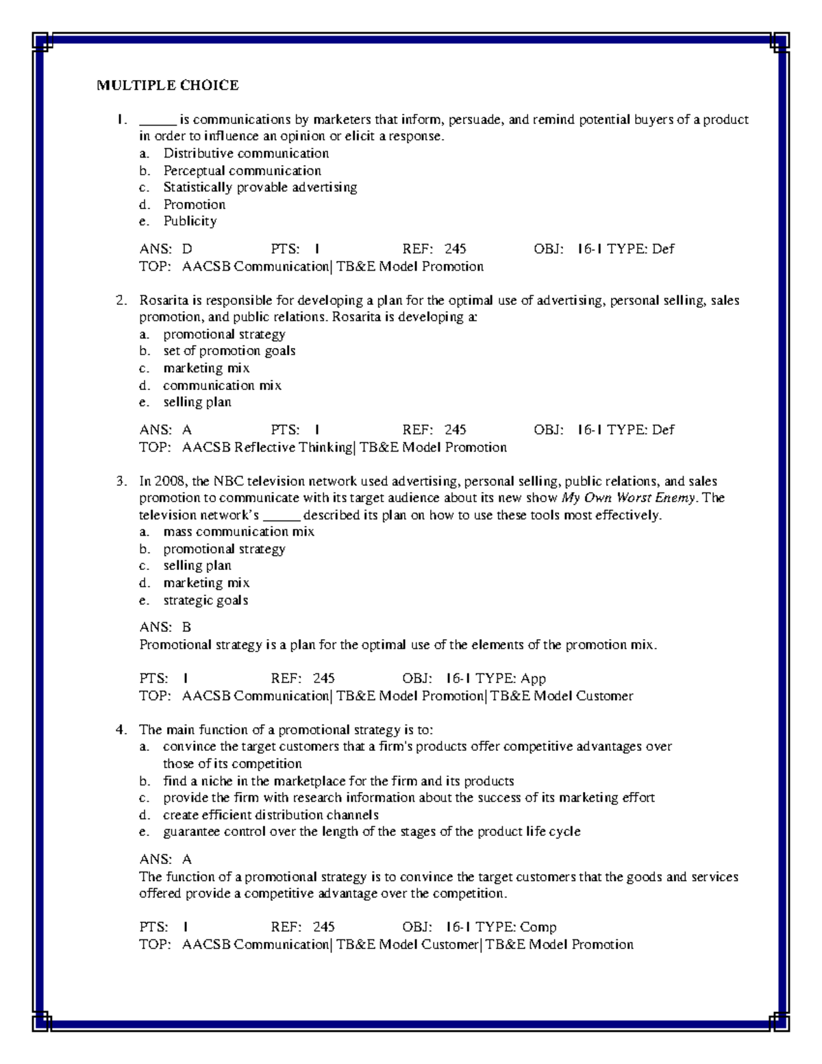 Chapter 16 - Integrated Marketing Communications - MCQs Review - Studocu