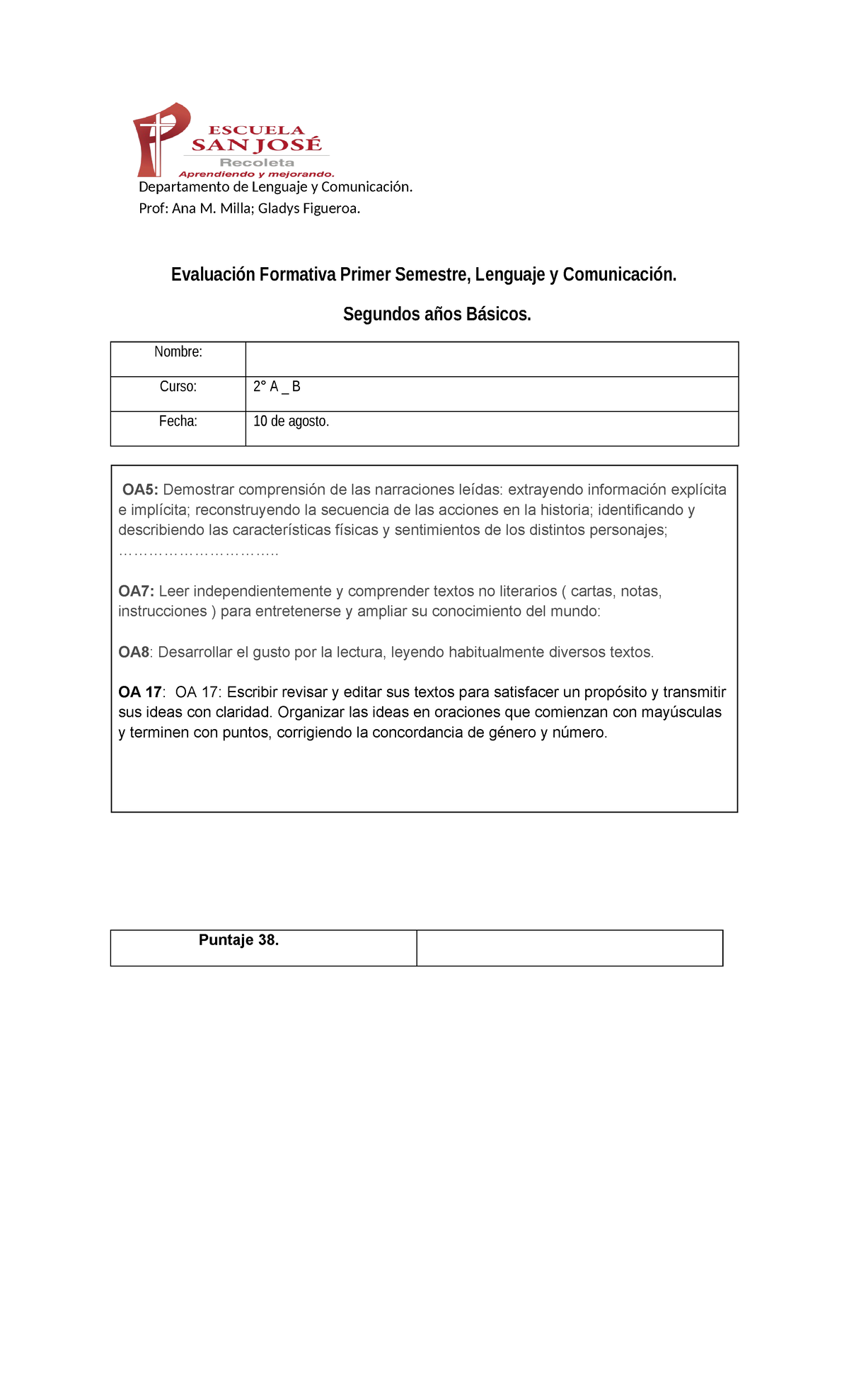 Evaluación Formativa 2° Básicos - Lenguaje y Comunicación - Studocu