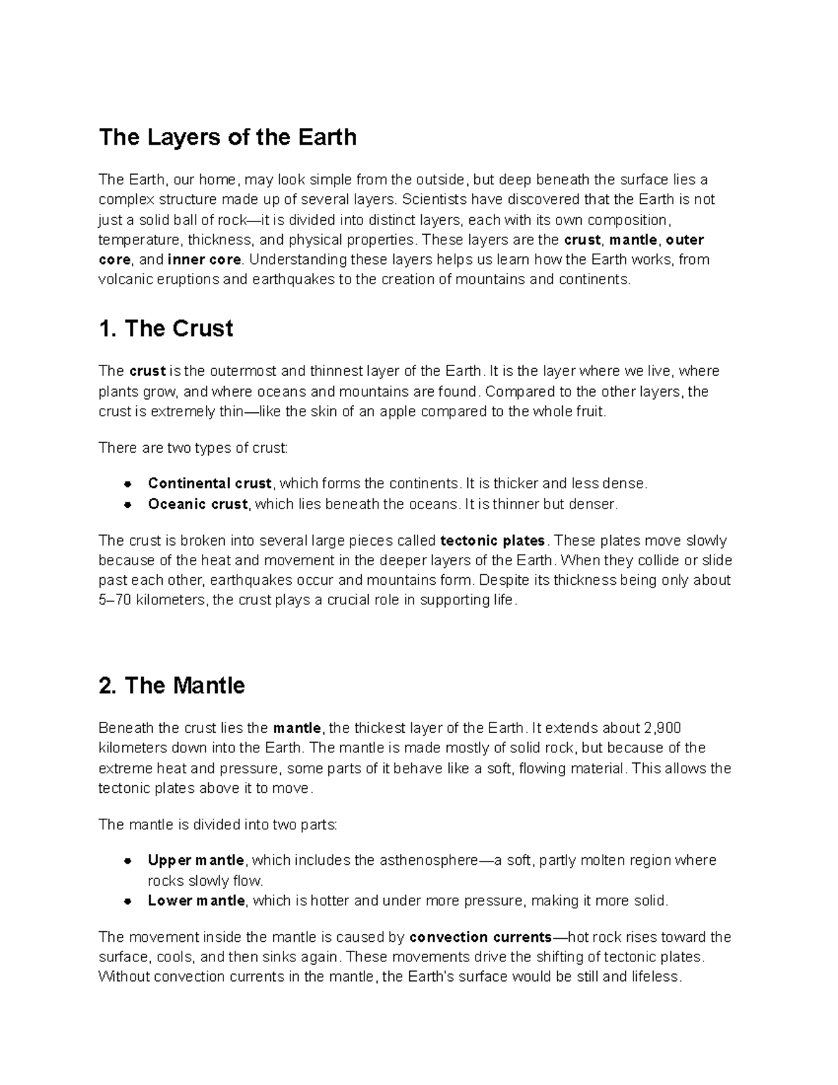 Earth Layers Overview - Notes on Crust, Mantle, and Core - Studocu