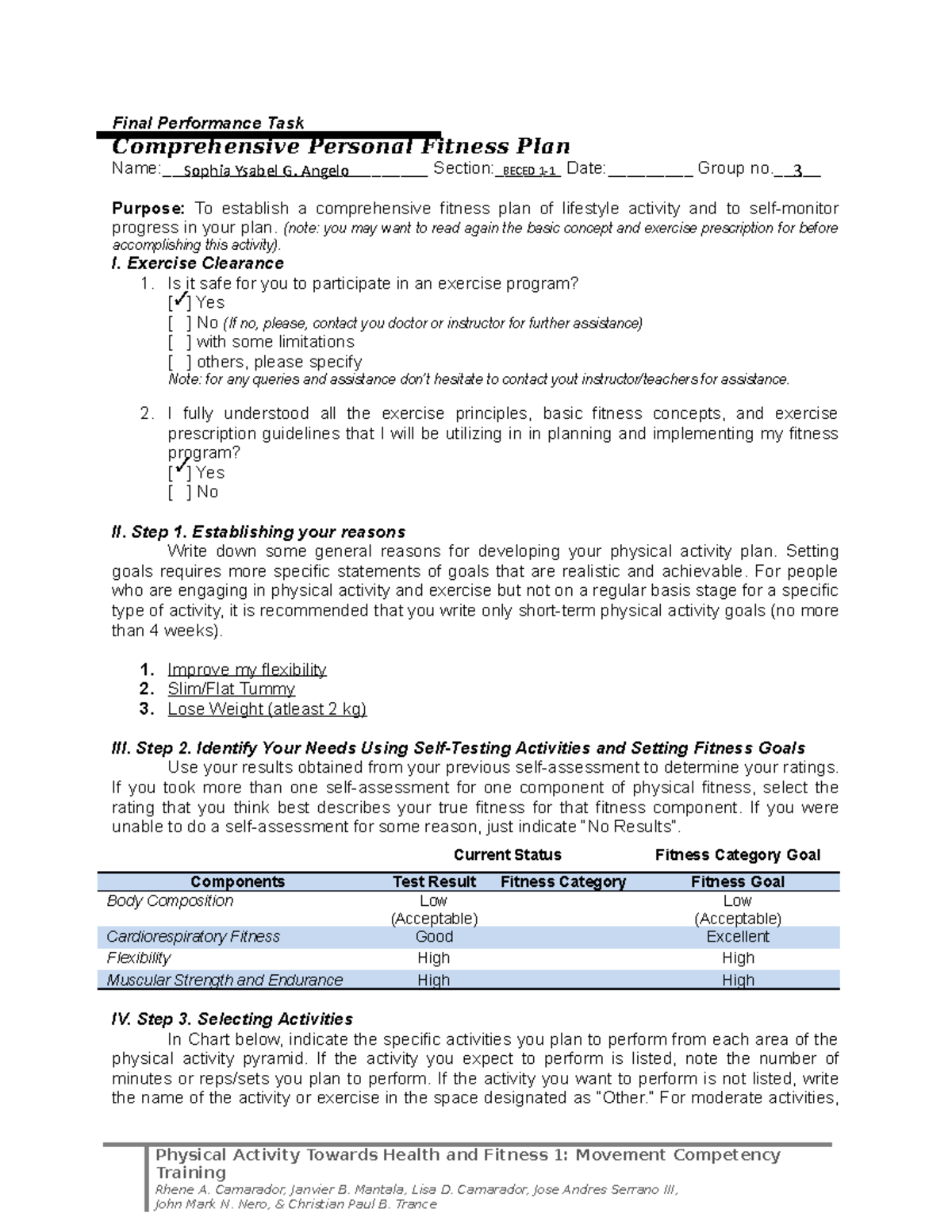Chapter 7: Activities for Final Performance Task in Personal Fitness ...