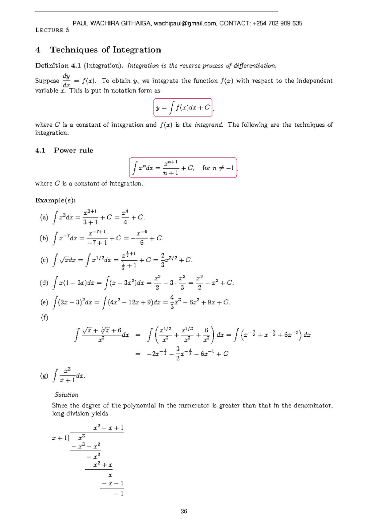 Calculus II (MATH 202) Lecture 5: Techniques of Integration - Studocu
