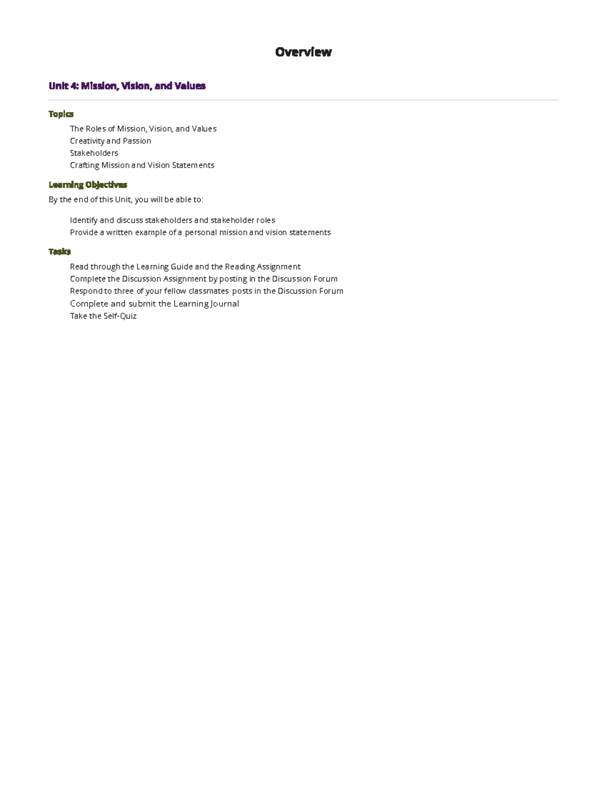 Crafting Mission & Vision Statements: Unit 4 Learning Guide - Studocu