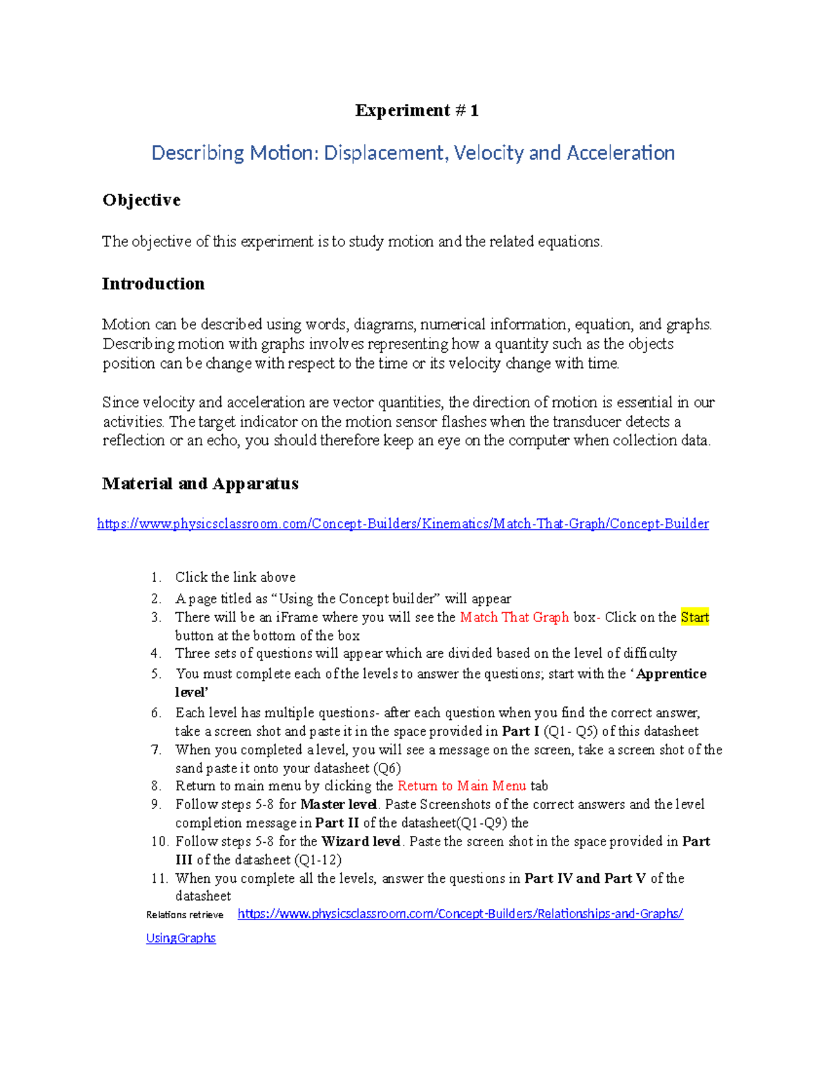 Exp1: One-Dimensional Motion - Displacement, Velocity & Acceleration ...