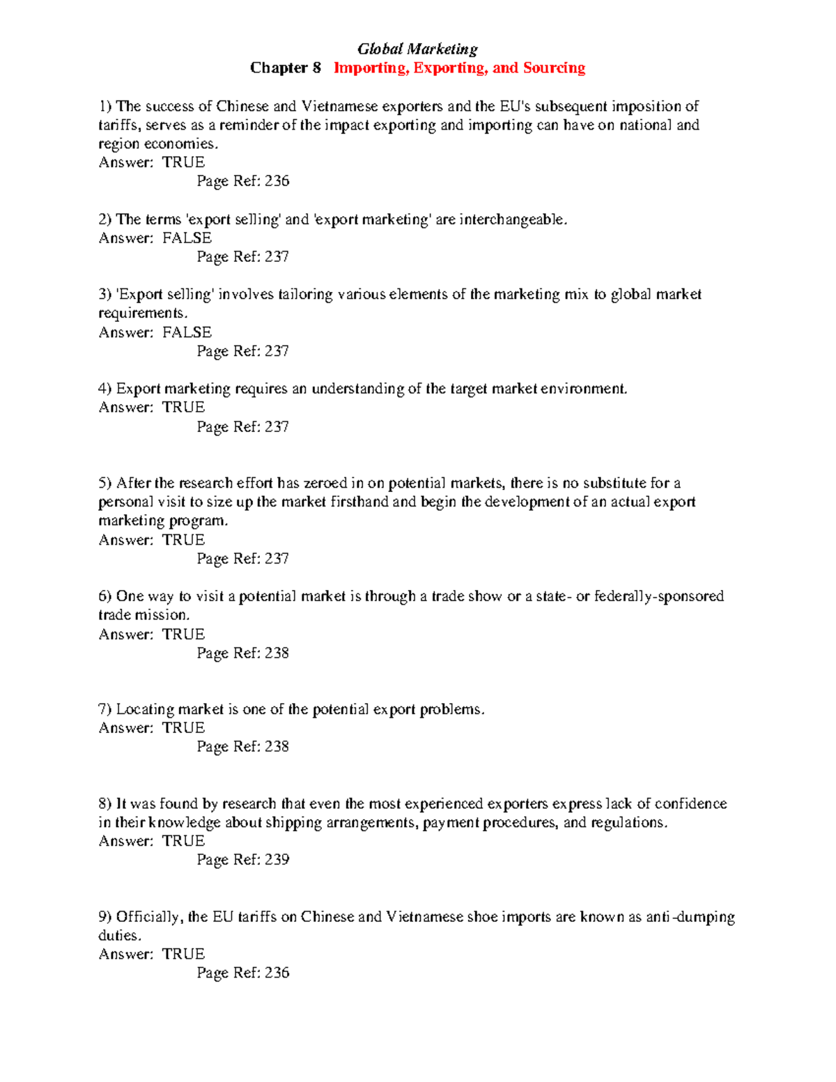 Ch08 Global Marketing: Importing, Exporting, and Sourcing Test Review ...