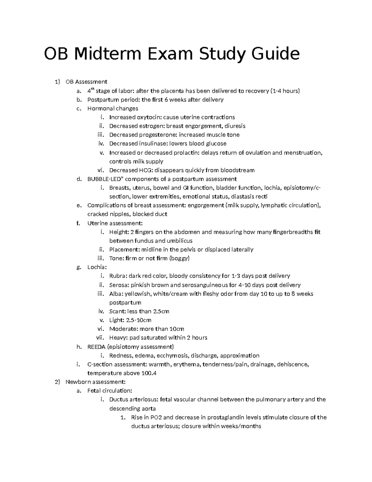 OB Midterm Exam Study Guide: Key Topics and Assessments - Studocu