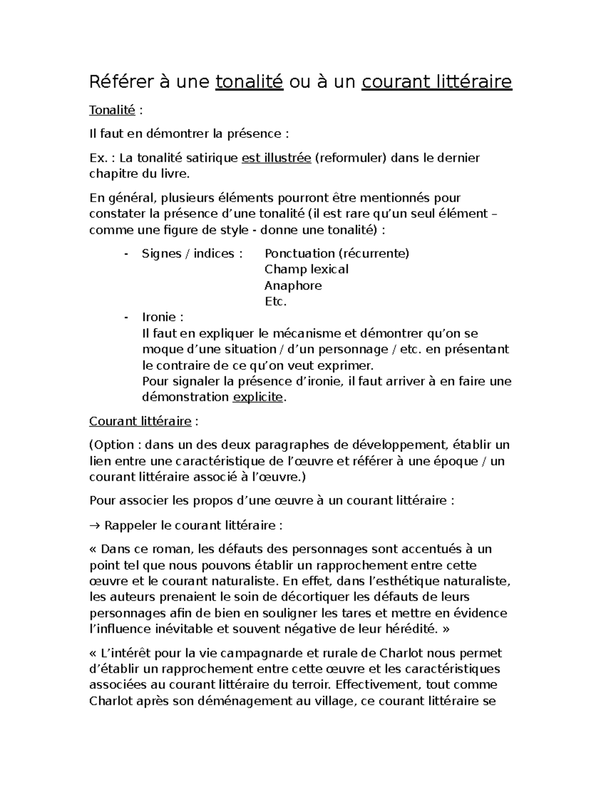 Tonalités et courants littéraires - Référer à une tonalité ou à un ...