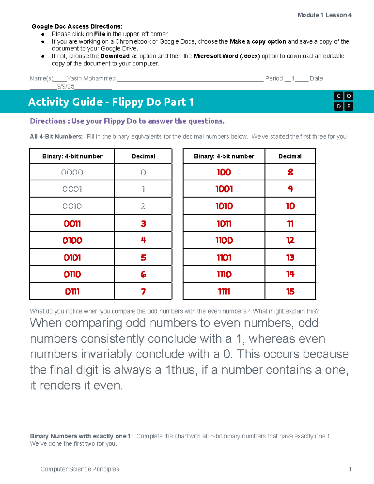 APCS-P Activity Guide: Flippy Do Part 1 - Module 1 Lesson 4 - Studocu
