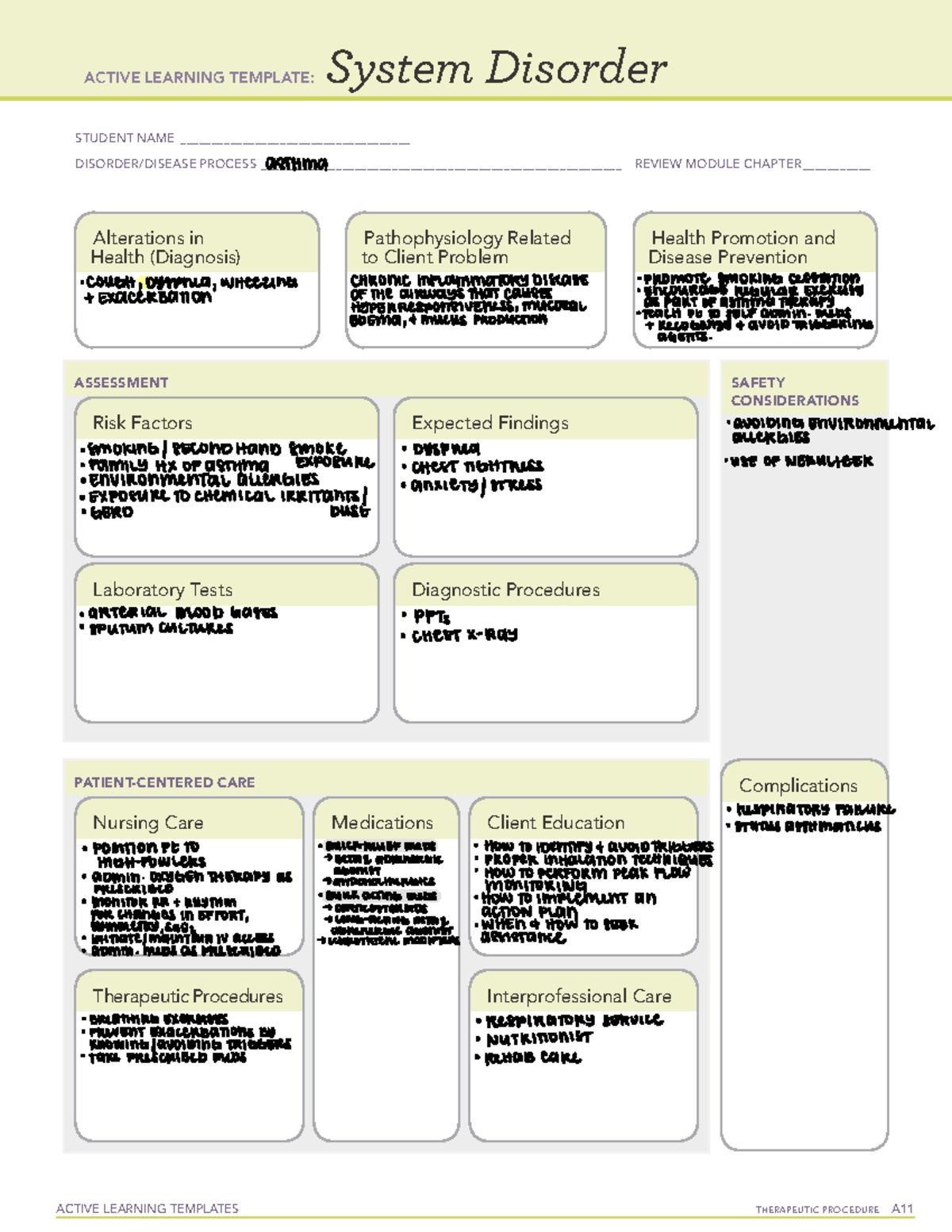 ASTHMA Active Learning Template: Therapeutic Procedure A Overview - Studocu
