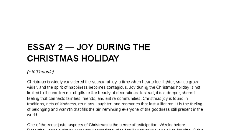 Essay 2 - Joy During the Christmas Holiday - Studocu