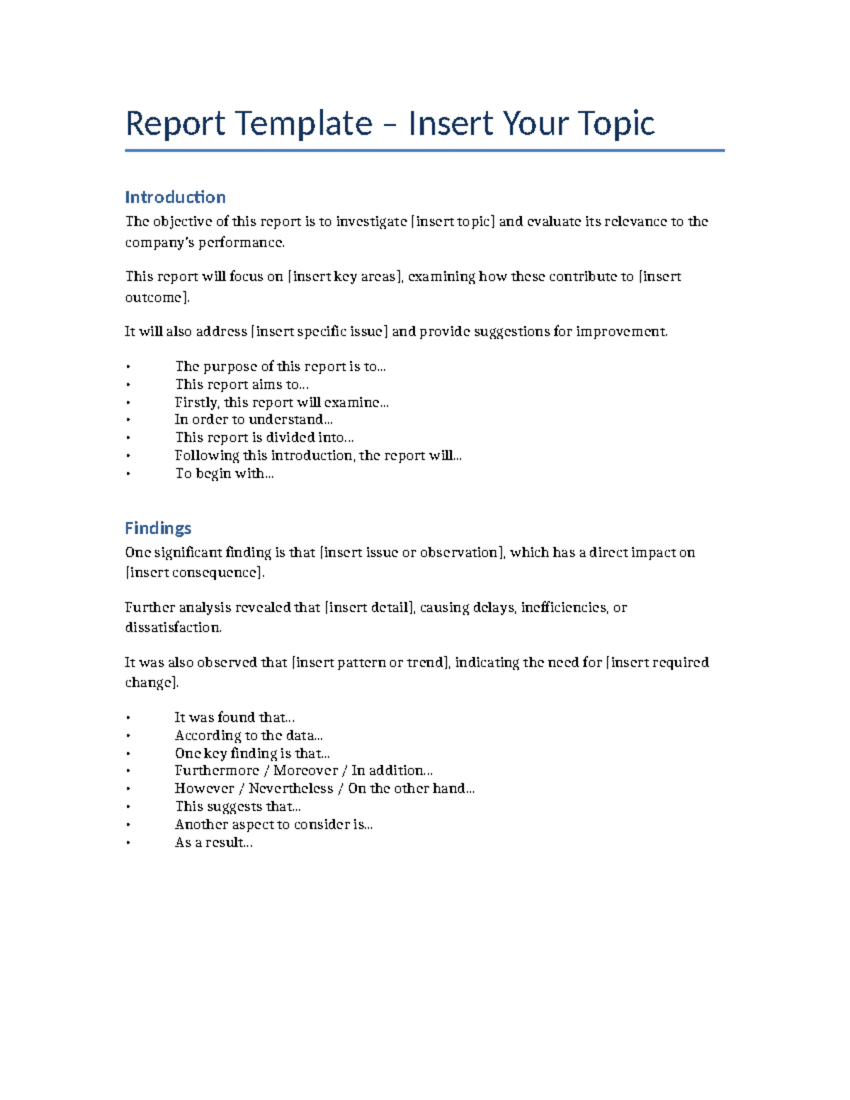 Flexible Report Template: Structure & Key Findings Analysis - Studocu