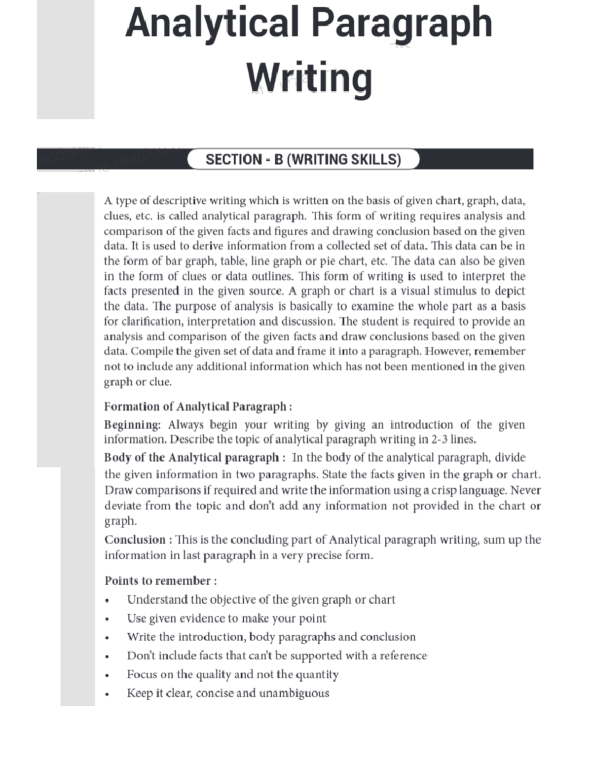 Analytical Paragraph Writing - Section B (Writing Skills) - Studocu