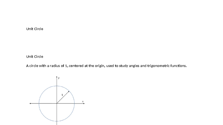Unit Circle Overview: Key Concepts and Angle Measurements - Studocu