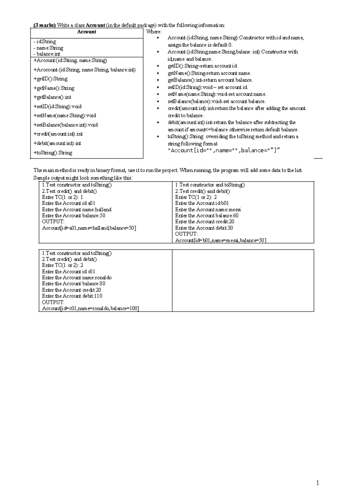 Q2B - Account Class Implementation and Functionality Overview - Studocu