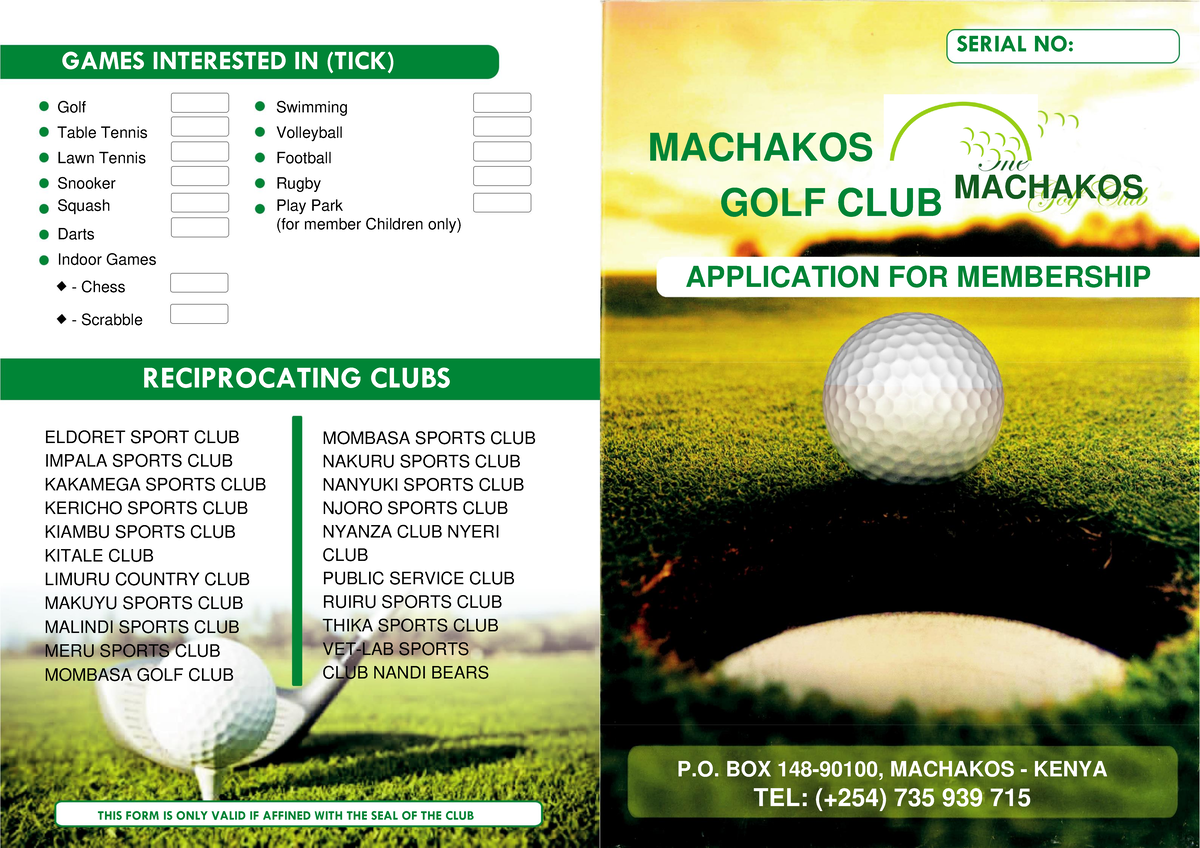 Machakos Golf Club Membership Application Form - Studocu