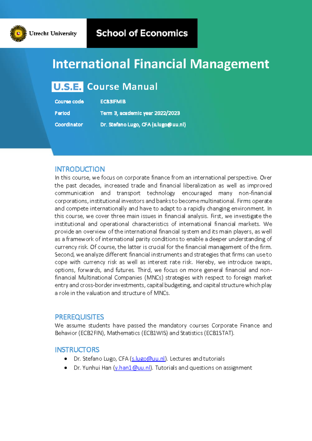 International Financial Management Course Manual - ECB3 IFMIB 2022/2023 ...