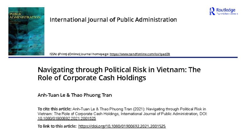 Navigating Political Risk in Vietnam: Corporate Cash Holdings Analysis ...
