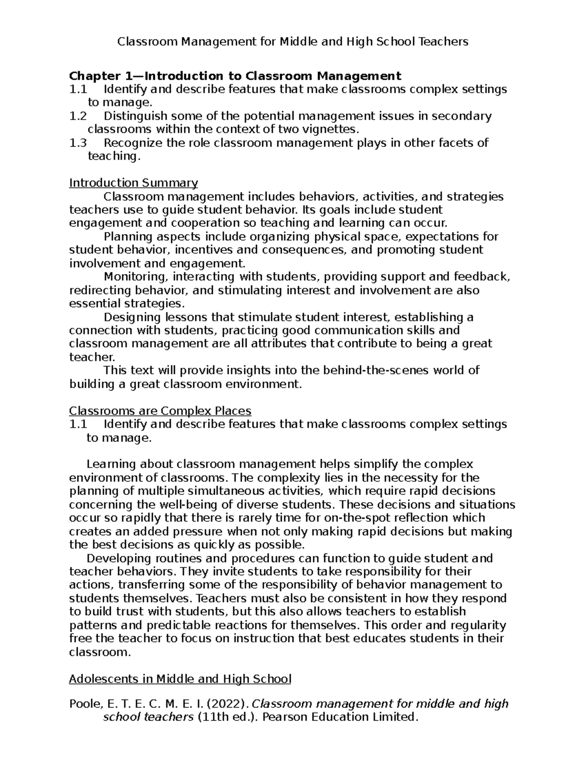 Chapter 1: Understanding Classroom Management for EDC 101 - Studocu