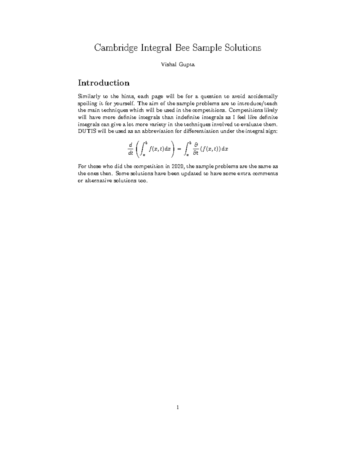 UK University Integration Bee Sample Solutions - Studocu