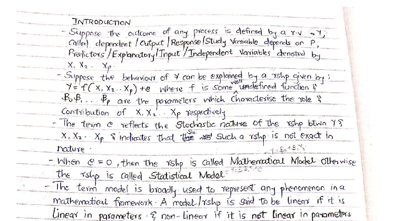 Lecture 1: Introduction to Linear and Non-Linear Models in Regression Analysis - Studocu