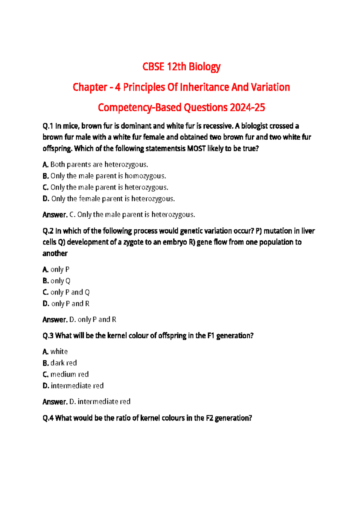 Principles Of Inheritance And Variation Important Competency-Based ...