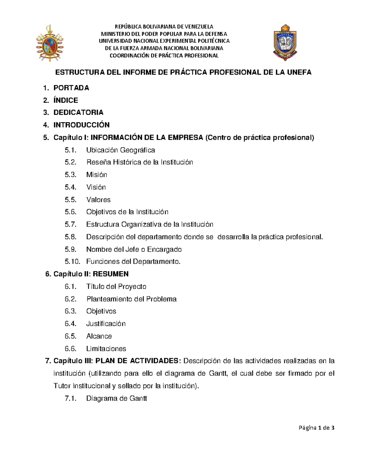 Estructura Del Informe De Practica Profesional Página 1 De 3