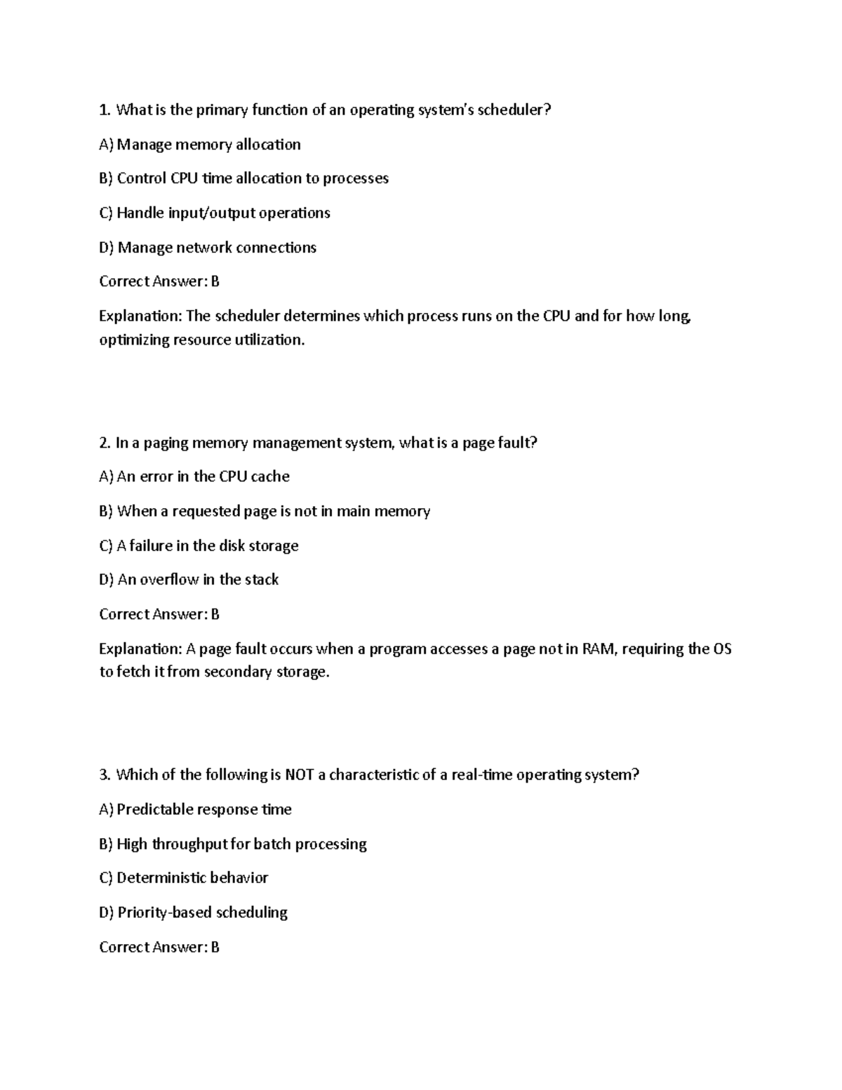 Operating Systems MCQs - Comprehensive Study Guide - Studocu