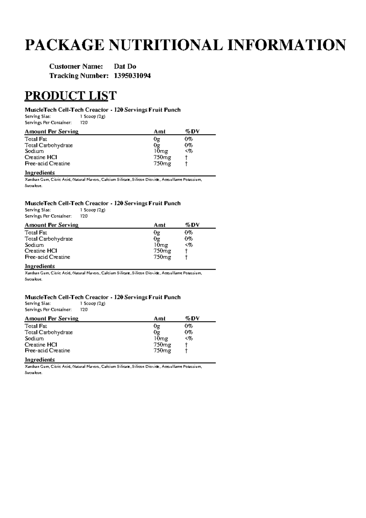 PACKAGE NUTRITIONAL INFO: MuscleTech Creactor 120 Servings - Studocu