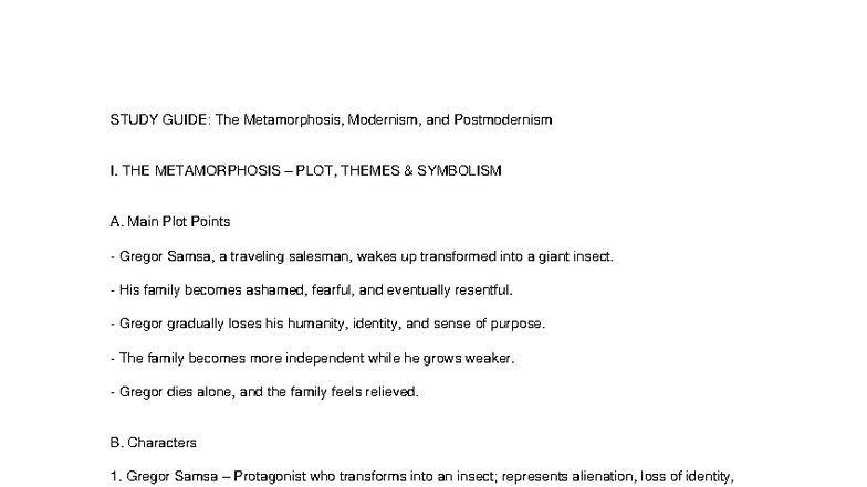 STUDY GUIDE: The Metamorphosis & Literary Periods (ENG 101) - Studocu