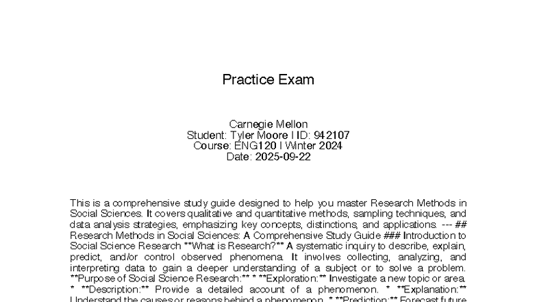 ENG120 Winter 2024 Practice Exam Study Guide on Research Methods - Studocu