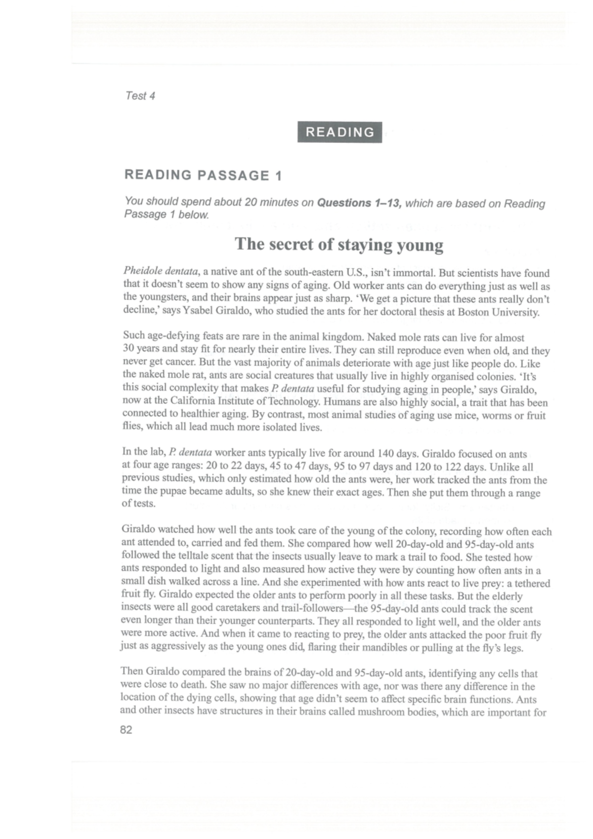 Cambridge 14 Test 4 Reading Passage Insights on Aging in Pheidole ...