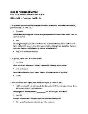 Introduction To Nutrition Milestone 3 Unit 3 - CORRECT ANSWERS ARE ...