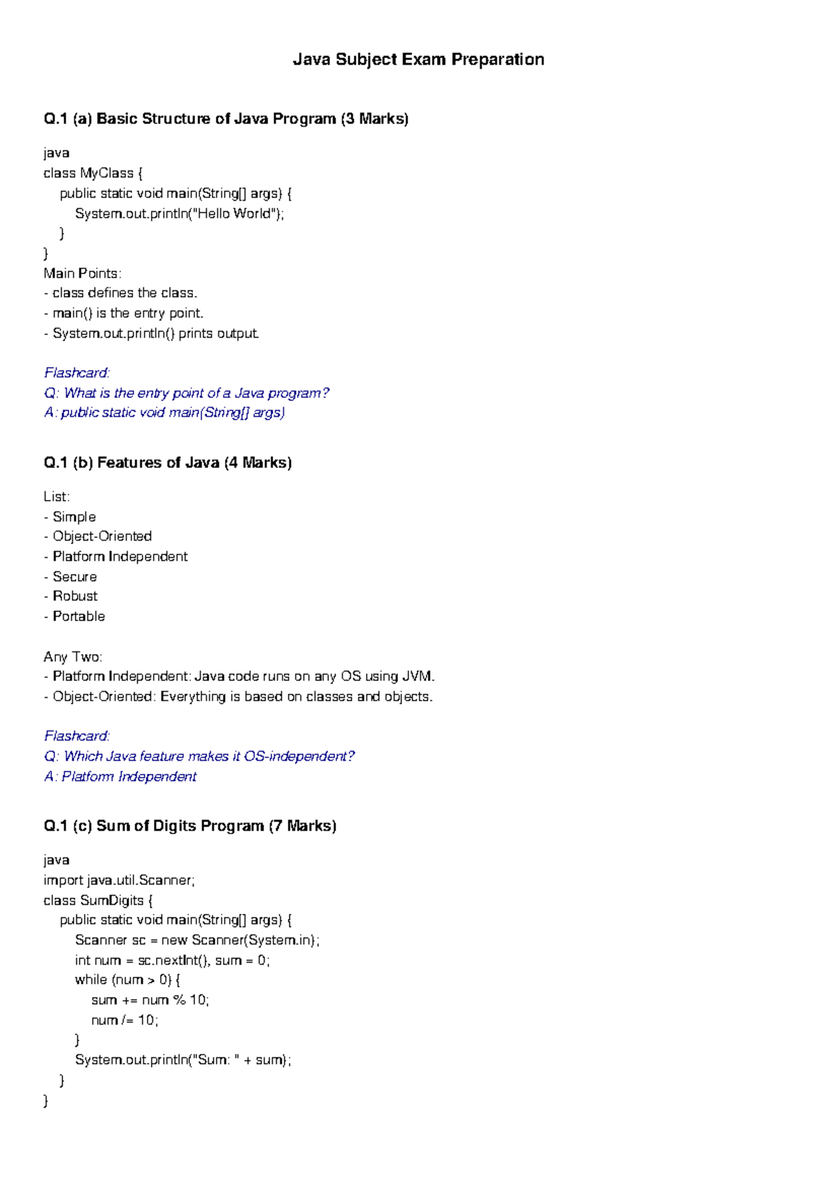 Java Full Exam Preparation: Key Concepts and Flashcards - Studocu