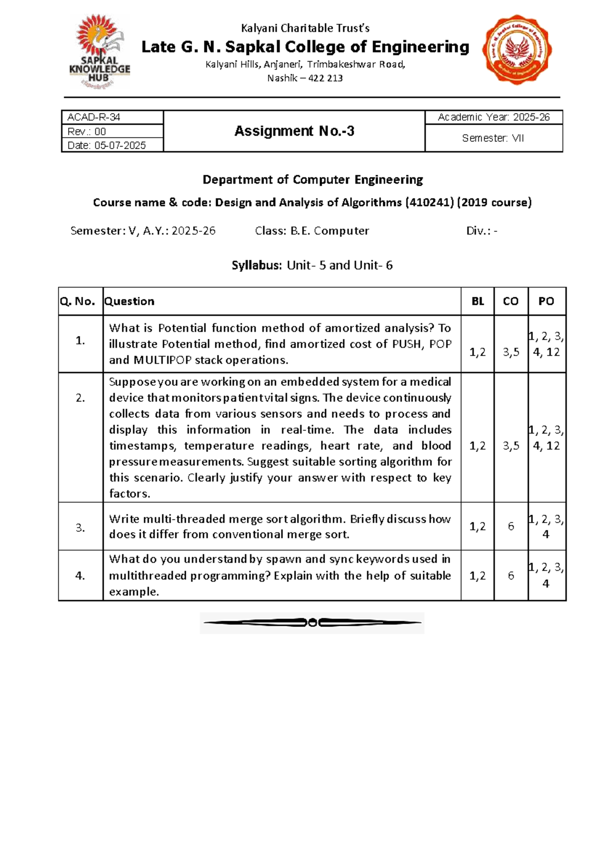 ACAD-Assignment 3: Design and Analysis of Algorithms (410241) - Studocu
