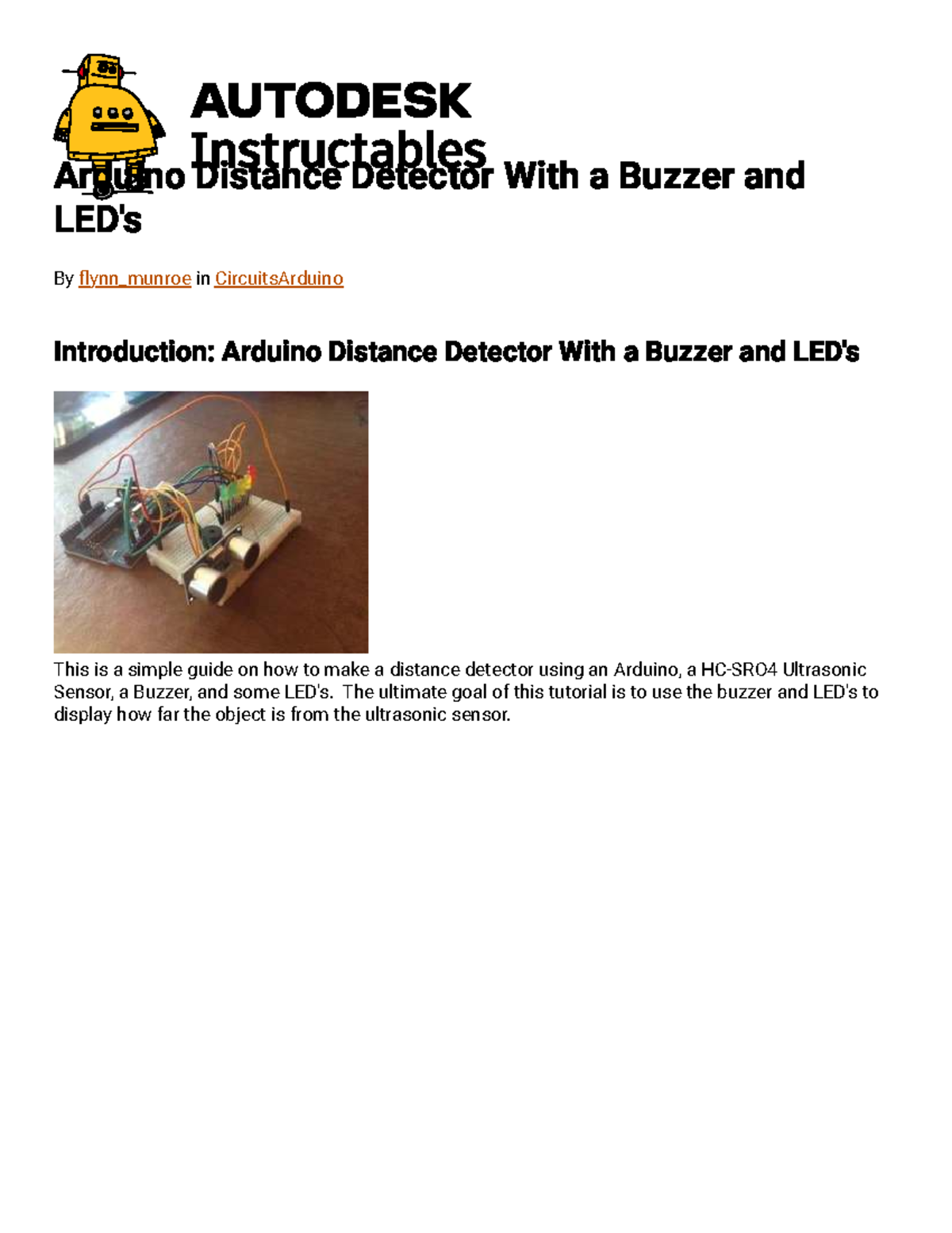 Arduino Distance Detector Project Guide with Buzzer - Studocu