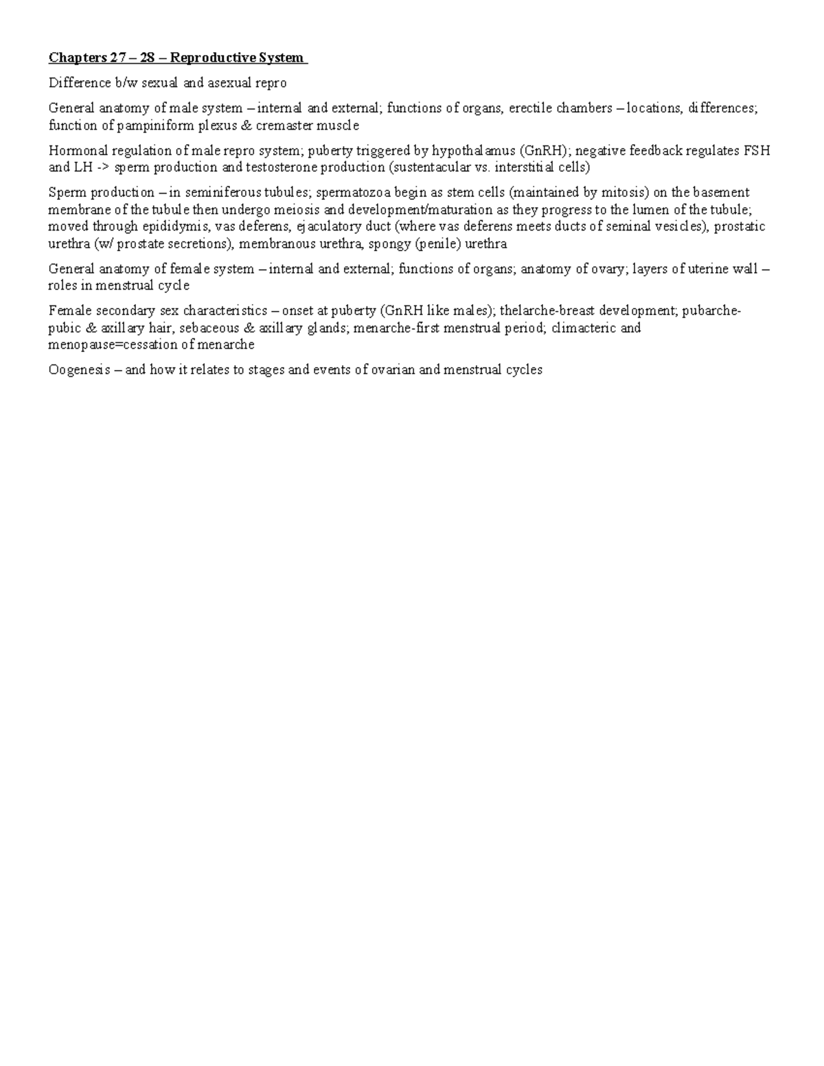 Ch. 27-28 Reproductive Systems Review: Male & Female Anatomy Insights ...
