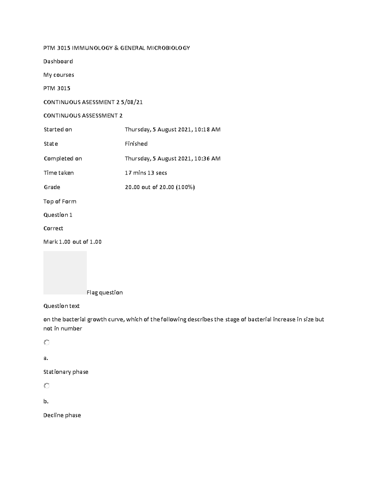 PTM 3015 Test 2 2021 - Immunology & General Microbiology - Studocu